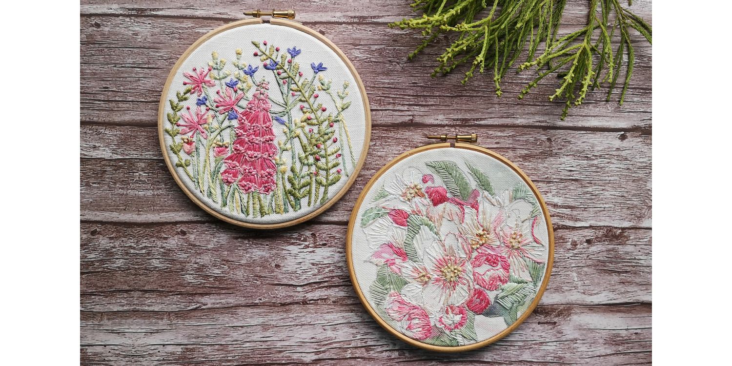 Foxglove Flower Linen Embroidery Pattern Design only £12.00