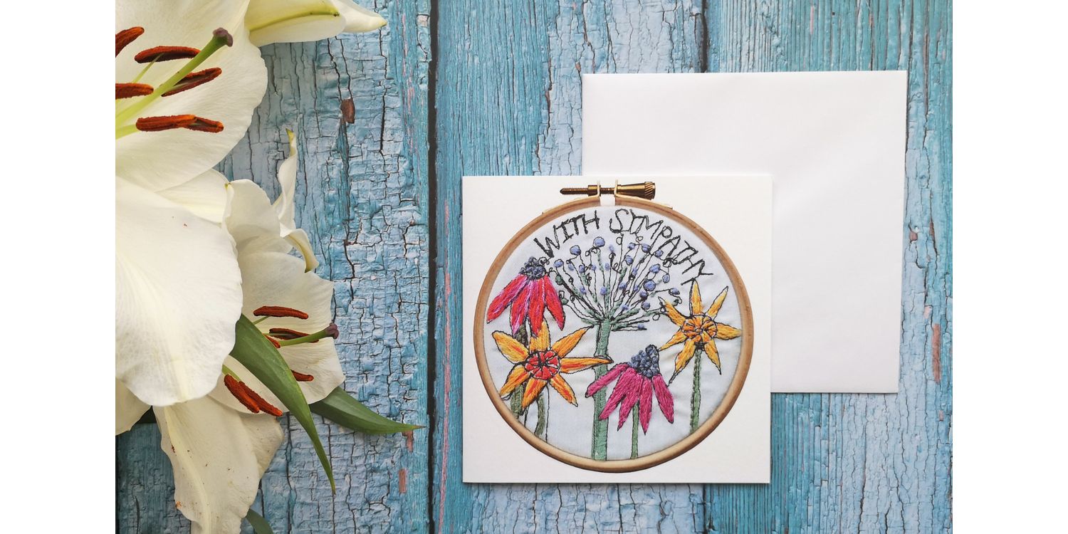 'With Sympathy' Printed Embroidery Greetings Card only £3.95